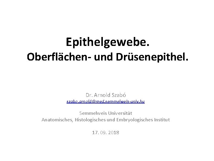 Epithelgewebe Oberflchen und Drsenepithel Dr Arnold Szab szabo