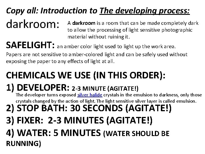 Copy all Introduction to The developing process darkroom