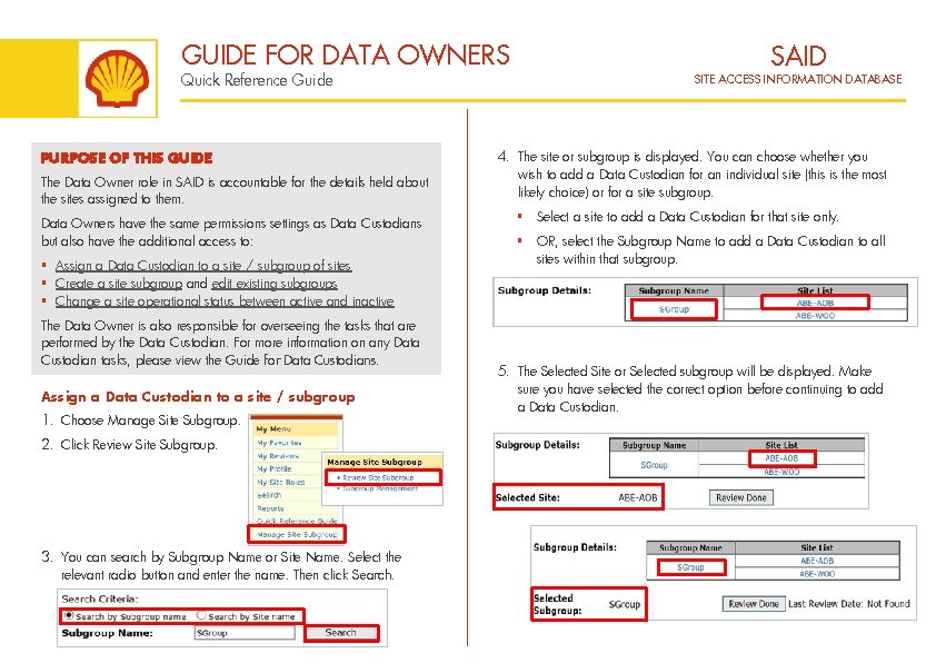 GUIDE FOR DATA OWNERS Quick Reference Guide PURPOSE