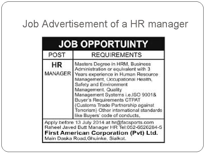 ROLE OF A HR MANAGER Spirit of HR