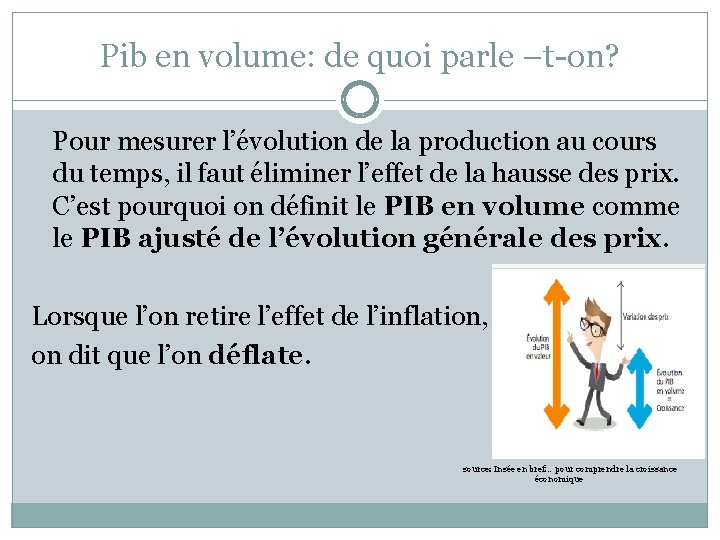 PIB en valeur et en volume OBJECTIFS DISTINGUER