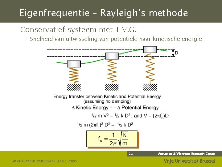Mechanische trillingen LES 1 SYSTEMEN MET EEN VRIJHEIDSGRAAD