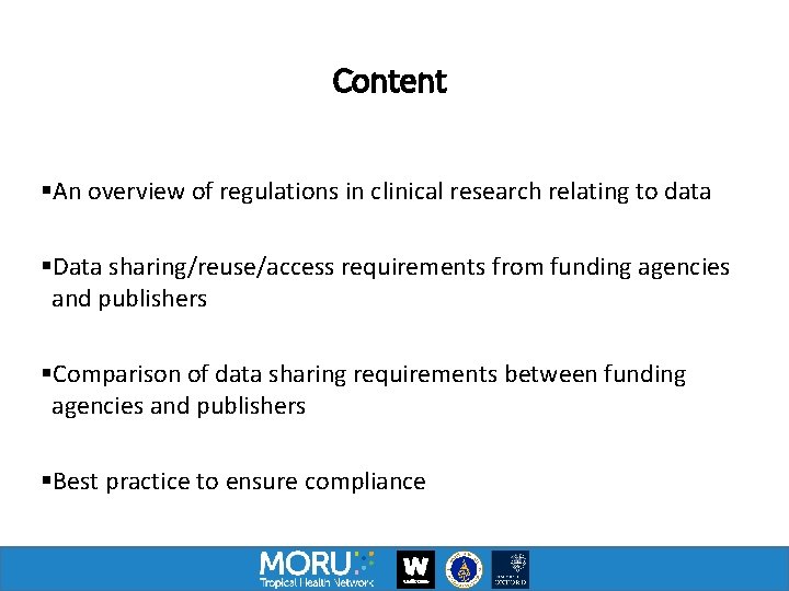 Data sharing requirements A summary of requirements from