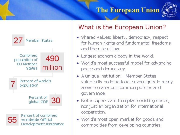 The European Union THE EUROPEAN UNION 50 Years