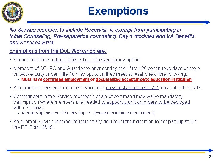 GUIDE FOR TRANSITION COUNSELORS Navy PreSeparation Slide ScriptTransition