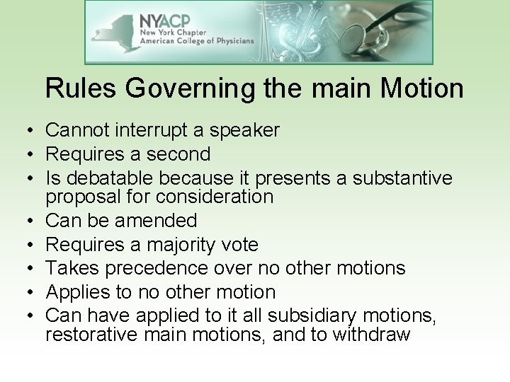 The Basics of Parliamentary Procedure NYACP Council Webinar