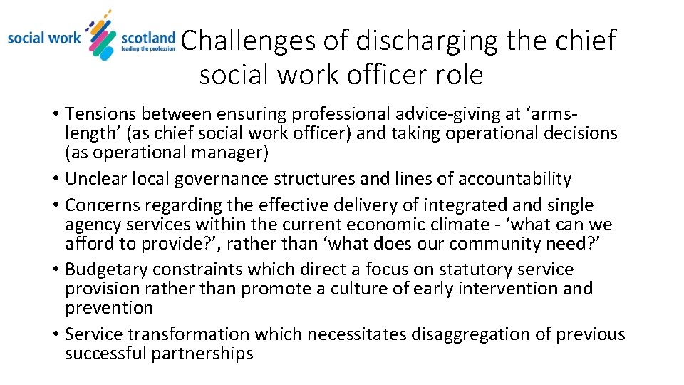 Social Work Scotland The role of Chief Social