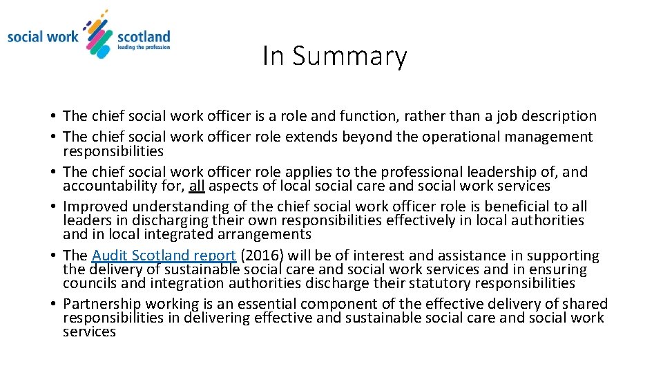 Social Work Scotland The role of Chief Social