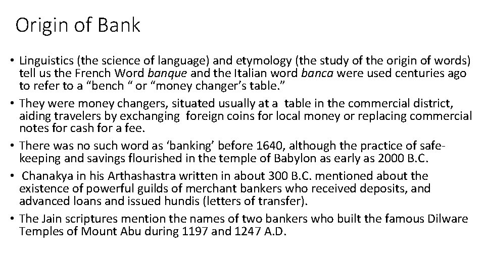 Chapter 1 Introduction to Banking Business Contents Meaning