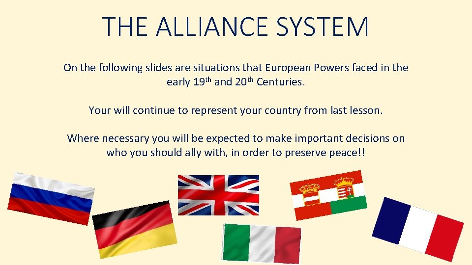 PRINTING THE ALLIANCE SYSTEM Name Year Countries involved