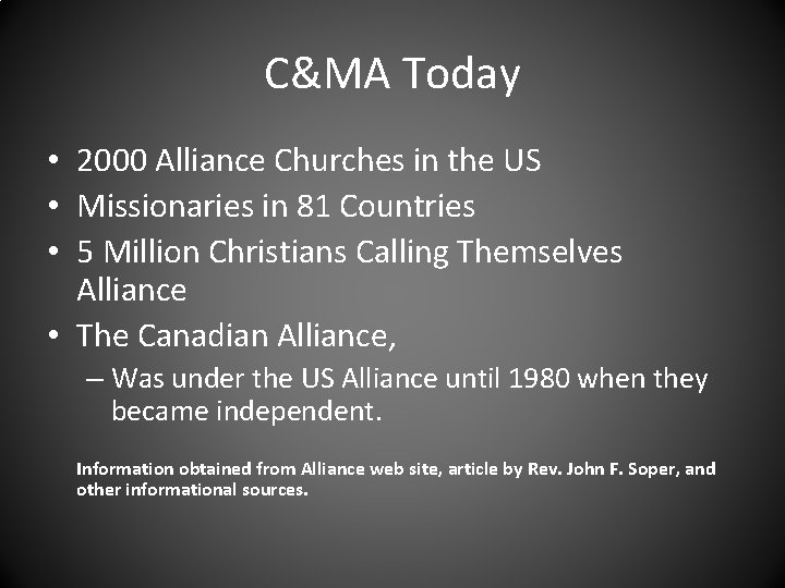 CMA Today 2000 Alliance Churches in the US