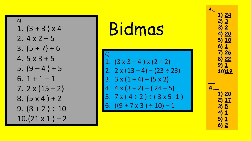 Year 7 Unit 1 1 Order of Operations
