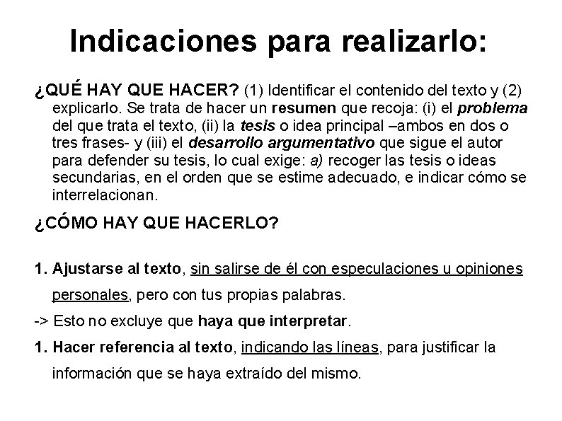 Identificacin y explicacin del CONTENIDO del texto Criterios