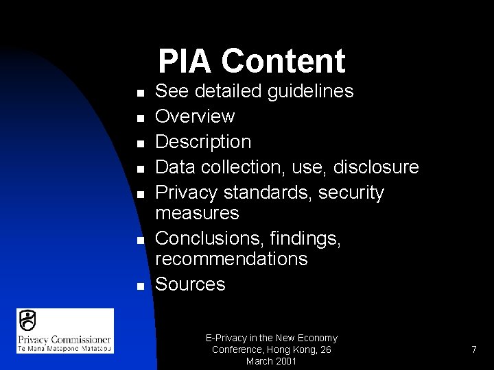 PRIVACY IMPACT ASSESSMENT PIA Some Approaches Issues and