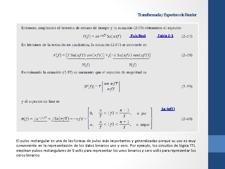 Transformada y Espectros de Fourier Definicin de Transformada
