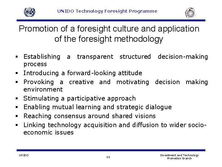 UNIDO Technology Foresight Programme Foresight for developing countries