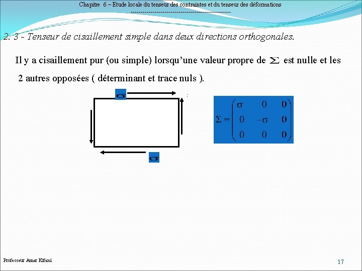 Chapitre 6 Etude locale du tenseur des contraintes