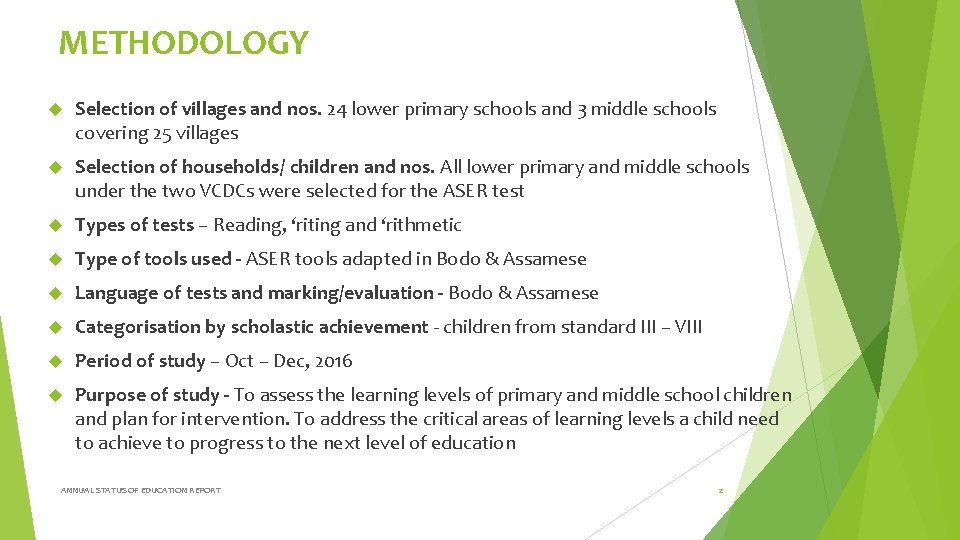 ASER TEST REPORT TDH PROJECT BENGTOL METHODOLOGY Selection
