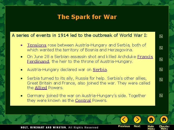World War I Chapter 15 Section 1 World