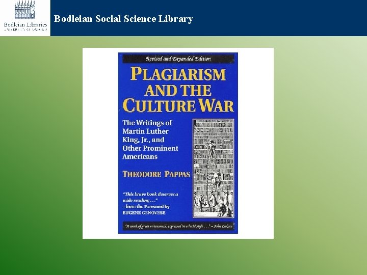 Bodleian Social Science Library Plagiarism Referencing and Library