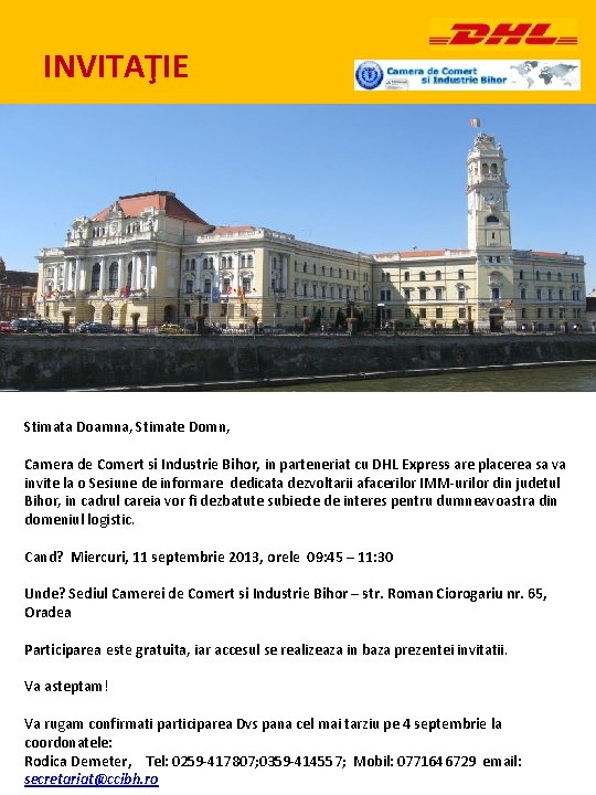 INVITAIE Stimata Doamna Stimate Domn Camera de Comert