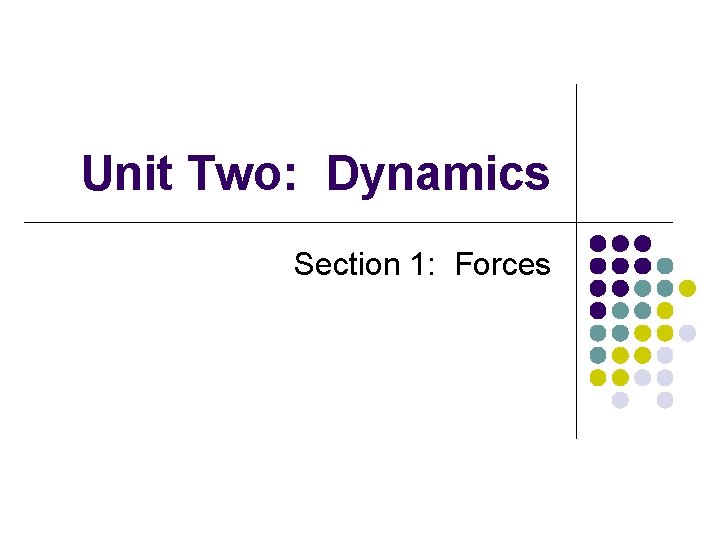 Unit Two Dynamics Section 1 Forces Definitions l