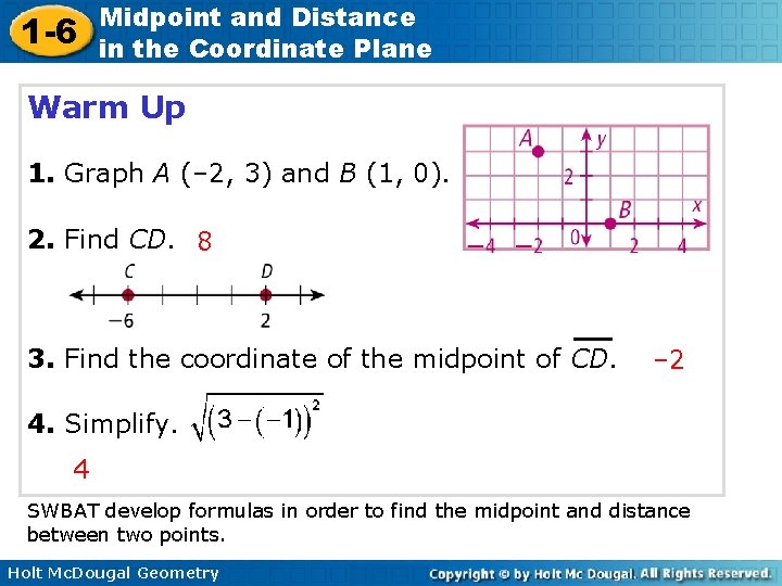 1 6 Midpoint and Distance in the Coordinate