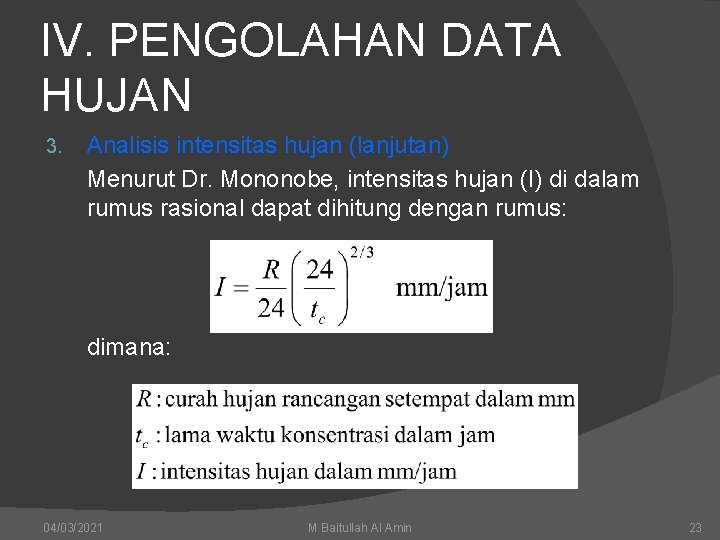 ASPEK HIDROLOGI DRAINASE PERKOTAAN M Baitullah Al Amin