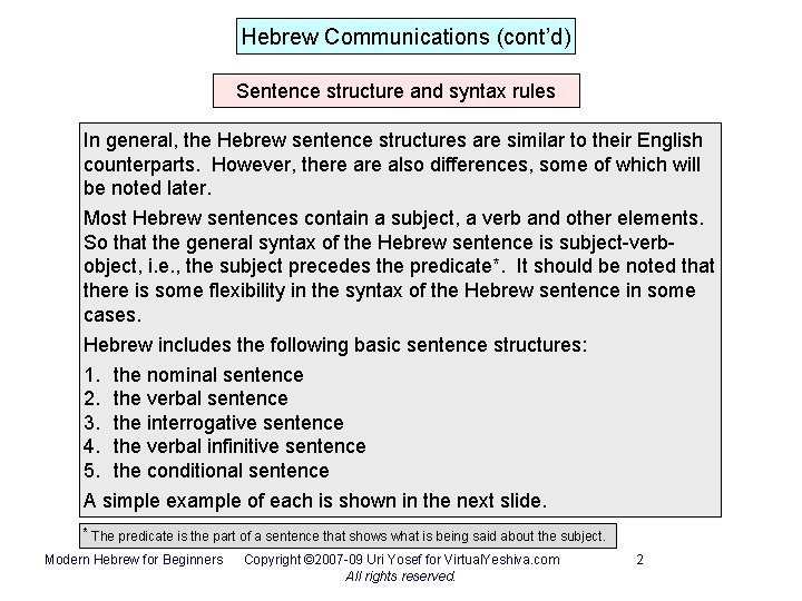 Hebrew Communications This module introduces the basic elements