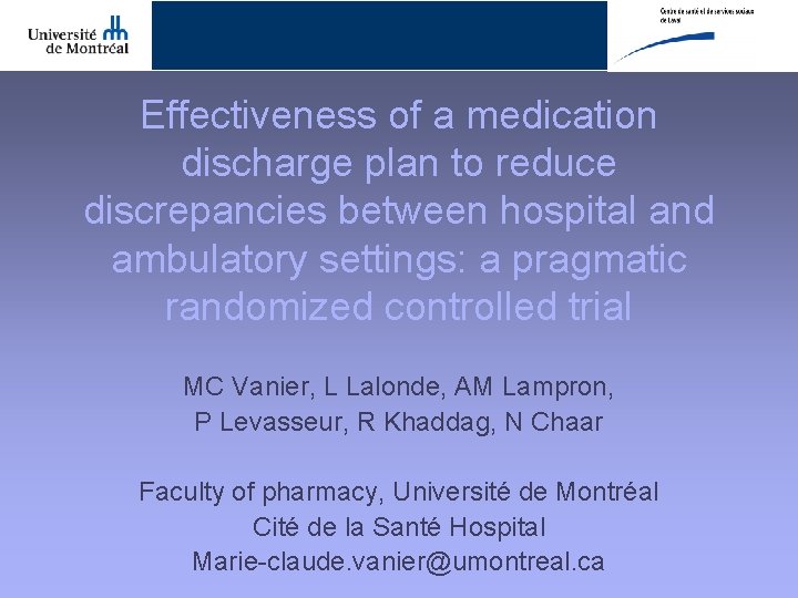 Effectiveness of a medication discharge plan to reduce