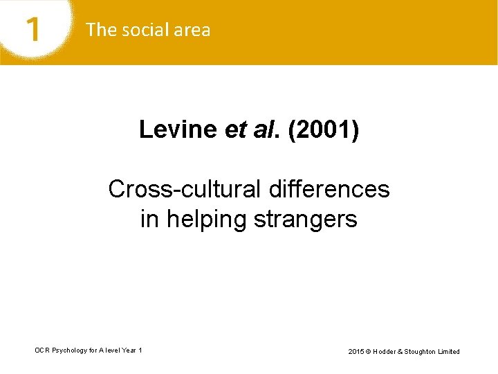 The social area Levine et al 2001 Crosscultural