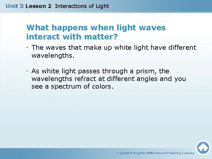 Unit 3 Lesson 2 Interactions of Light Copyright