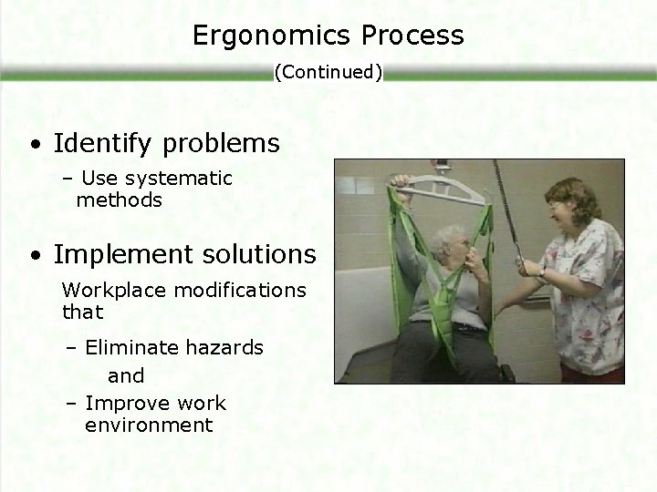 Ergonomics Guidelines for Nursing Homes Recommendations for preventing