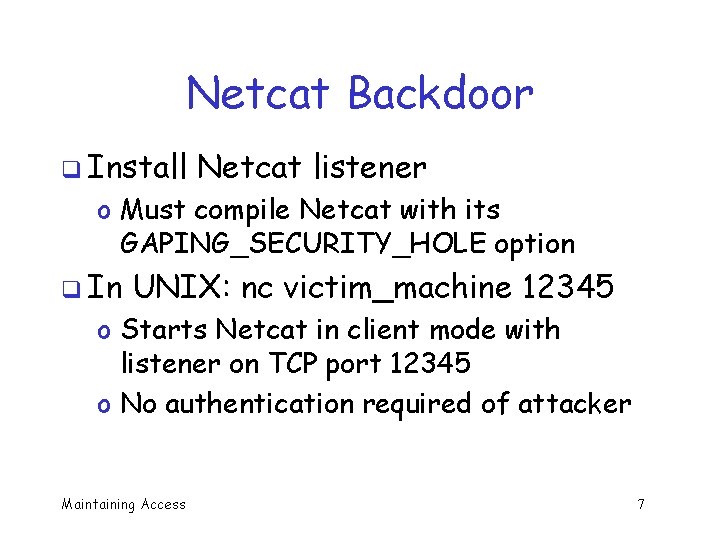 Maintaining Access 1 In This Chapter q Trojans