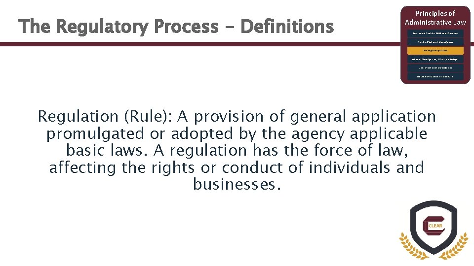Principles of Administrative Law and the Regulatory Process