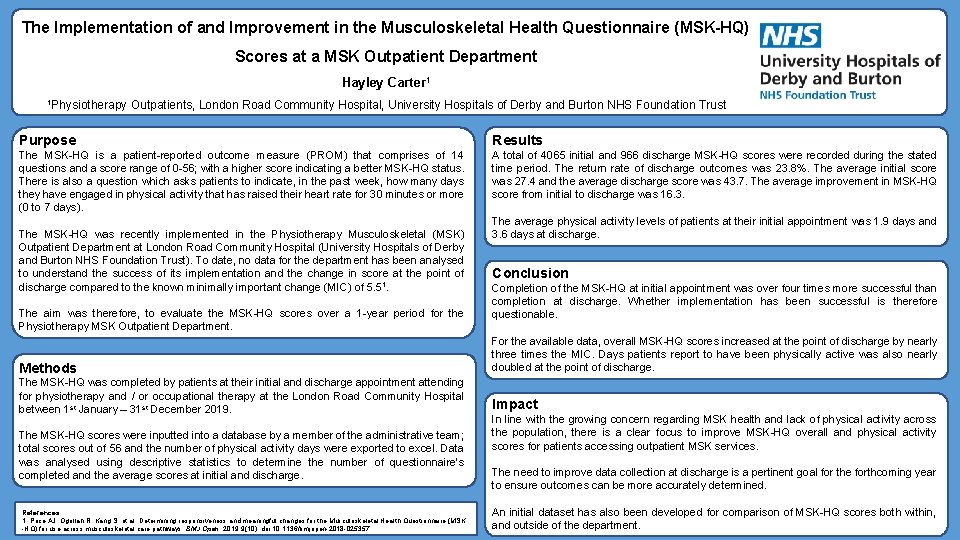 Service Improvement Projects Hayley Carter Physiotherapy Outpatients London