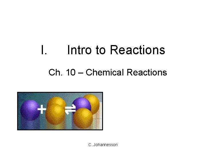 I Intro to Reactions Ch 10 Chemical Reactions