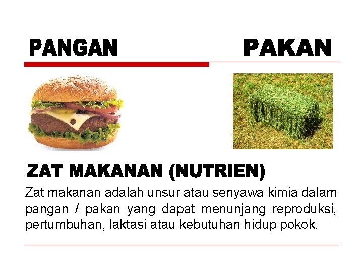 Zat makanan adalah unsur atau senyawa kimia dalam
