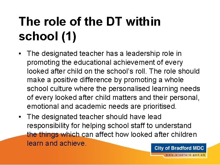 The role and responsibilities of the designated teacher