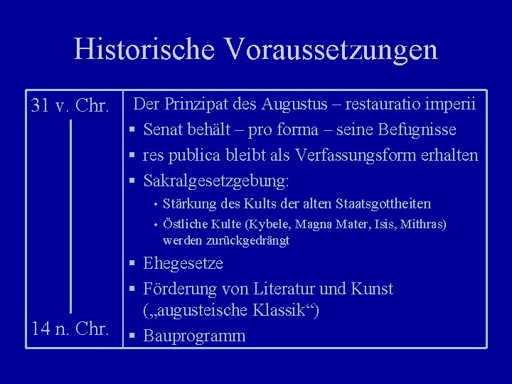 Virtutes Romanae Der Prinzipat des Augustus Historische Voraussetzungen