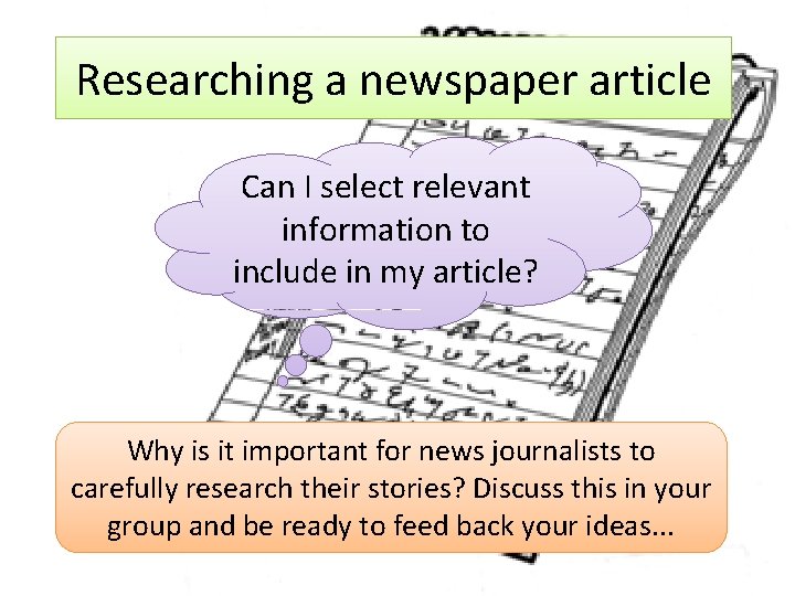 Researching a newspaper article Can I select relevant