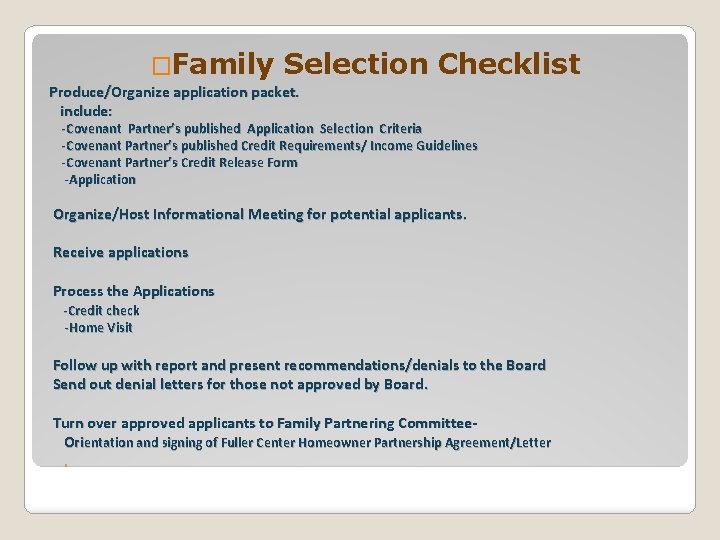 Family Selection Required Policies Best Practices Family Selection