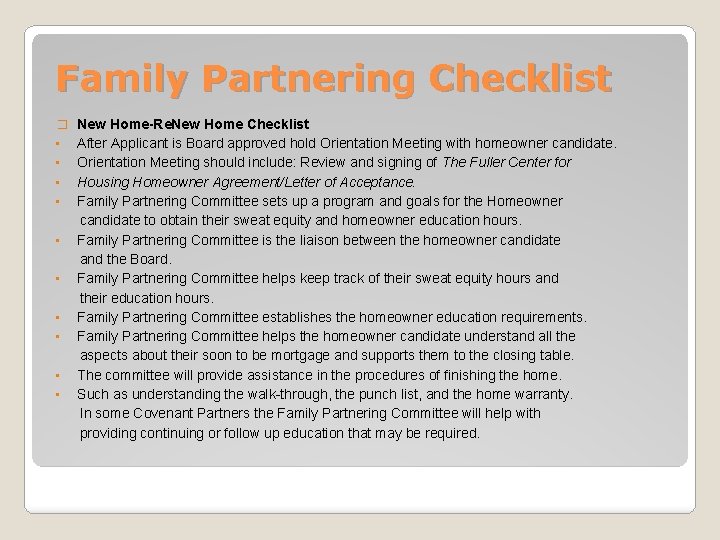 Family Selection Required Policies Best Practices Family Selection