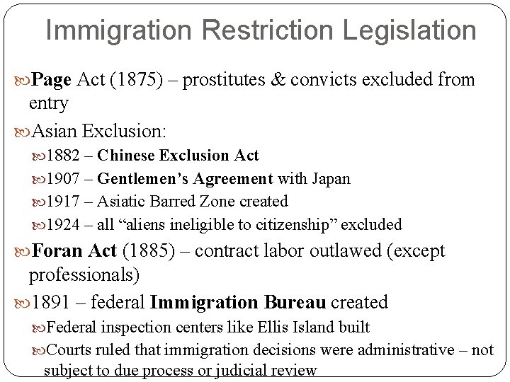 Immigration 1877 1924 U S History II A