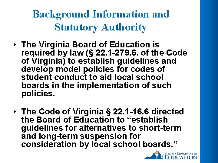 VIRGINIA BOARD OF EDUCATION MODEL GUIDANCE FOR POSITIVE