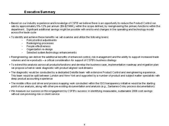 CSFB Product Control Process Reengineering RFP Proposal March
