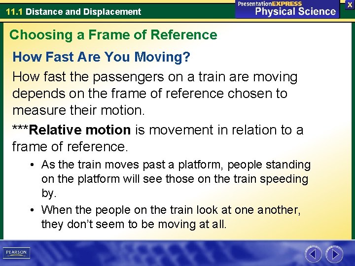 11 1 Distance and Displacement Choosing a Frame