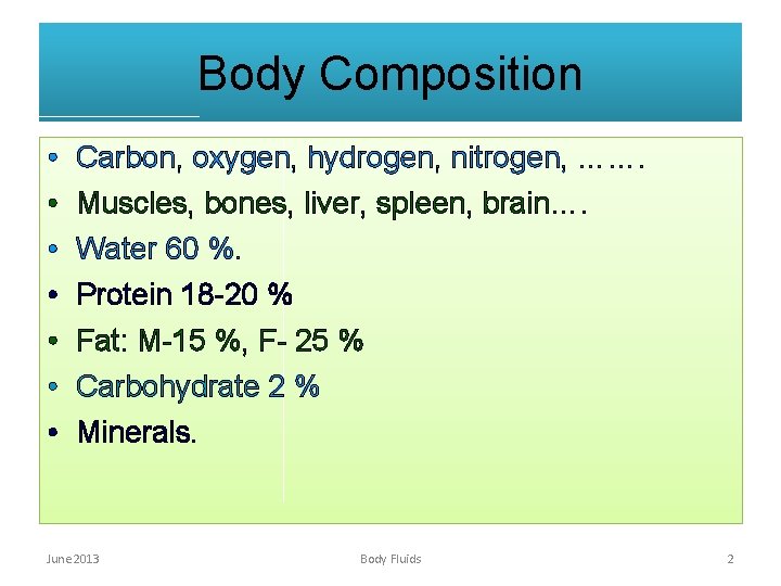 Body Fluids Prof K Sivapalan Body Composition Carbon