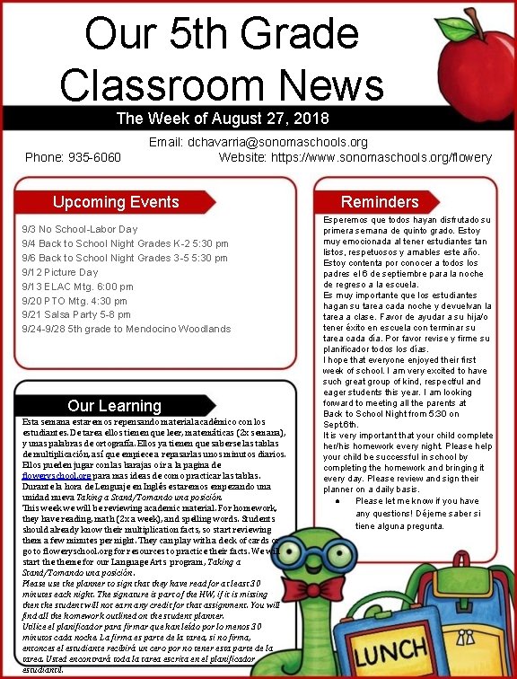 Our 5 th Grade Classroom News The Week