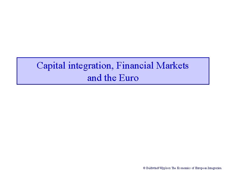 Capital integration Financial Markets and the Euro BaldwinWyplosz